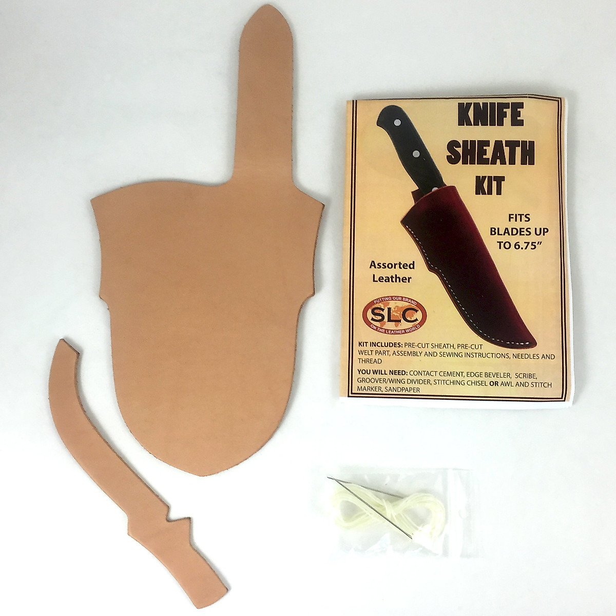 Springfield Leather Company Large Knife Sheath Kit Made from Natural Herman Oak Drum-Dyed Collar Leather Fits Blades up to 6.75"