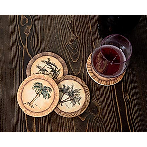 CoasterStone Absorbent Stone Drink Coasters, Palm Tree, Assortment, Beige, Brown, Green