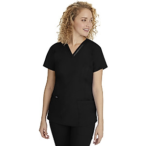 Healing Hands Scrub Top for Women with 3 Pockets and Easy Care, 2-Way Stretch Fabric Plus Size 2278, 5XL, Black