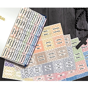 Bible Tabs, Old and New Testament, by Better Office Products, 75 Laminated Bible Index Tabs (66 Book Names + 9 Blanks), Christian Bible Journaling Adhesive Tabs (Harmonious Themed Backgrounds)