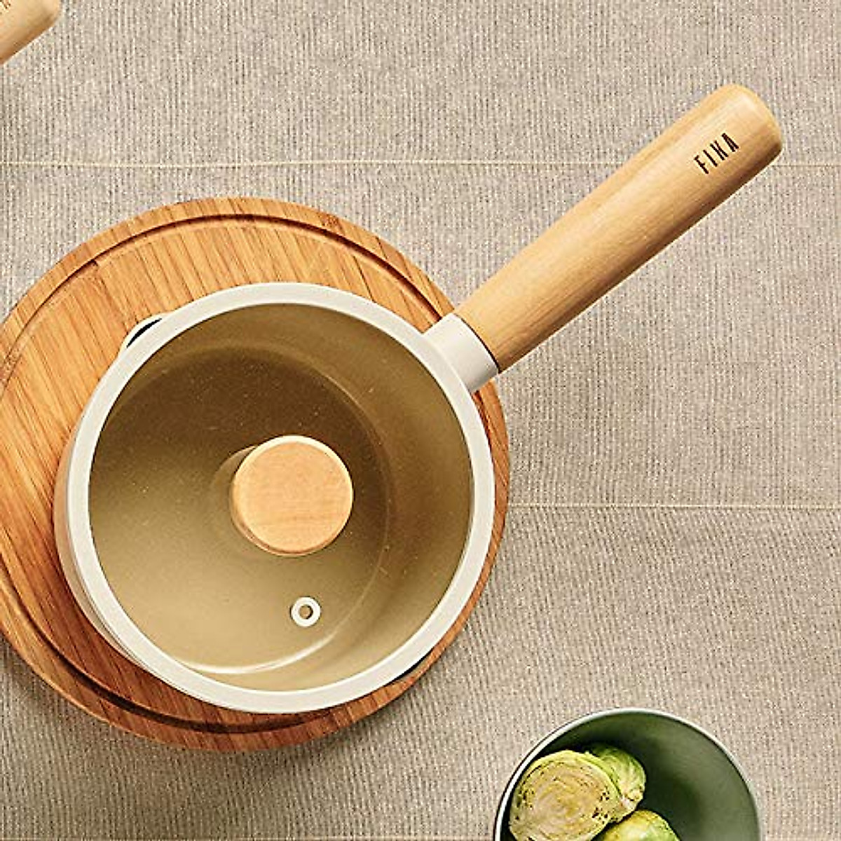 NEOFLAM FIKA Milk Pan for Stovetops and Induction | Wood Handle and Glass Lid | Made in Korea (6" / 1.5qt)