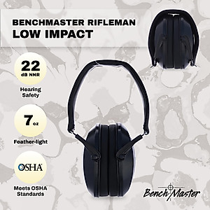 Rifleman Low Impact, Low Profile Ear Muffs for Shooting Hearing Protection, Ultralight and Compact with Razor Slim Cups, NRR 22, Black