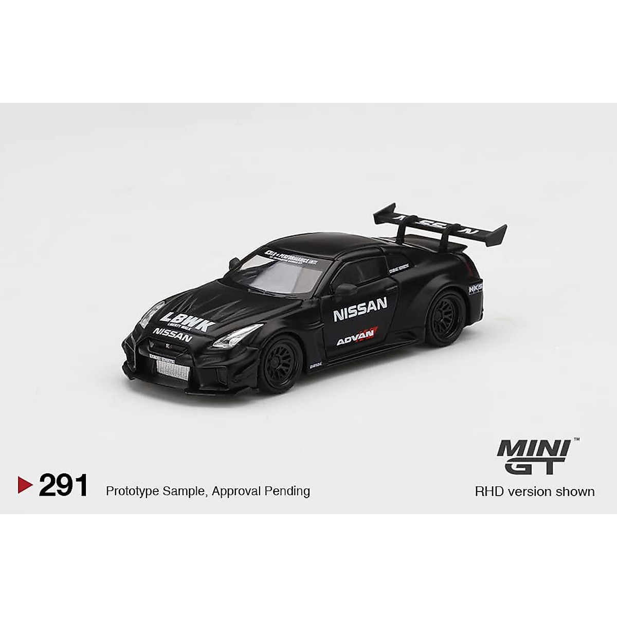 Truescale Miniatures Mini GT 1:64 LB-Silhouette Works GT Nissan 35GT-RR Ver.2 Matt Black LBWK Advan True Scale Miniatures MGT00291