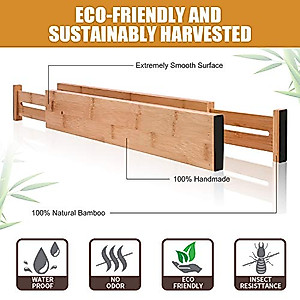 Toydoooco Bamboo Drawer Dividers, Kitchen Drawer Organizer with Spring Loaded,Separators for Dresser,Bathroom,Office 16.5"-22" Pack of 6