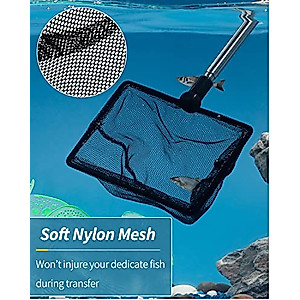 Pawfly 4 Inch Aquarium Fish Net with Telescopic Stainless Steel Handle Small Square Net with Soft Fine Mesh Sludge Food Residue Wastes Skimming Cleaning Net for Fish Tanks Small Koi Ponds and Pools