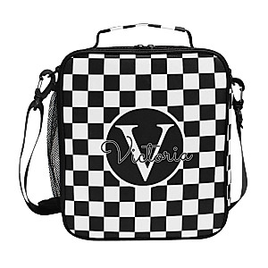 RunningBear Custom Checkerboard Plaid Lunch Bag Personalized Reusable Insulated Lunch Box Bag with Adjustable Strap Tote Box Container Organizer for School, Outdoors, Gym