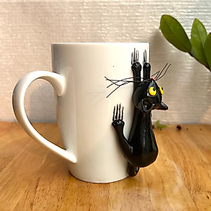 DongNaiWin 15 Oz 3D Black Cat Ceramic Coffee Mug - Black Cat Mom Mug -Mother's Day Cup for Cat Lovers - Funny Black Cat Whiskered Kitchen Decor For Cat Mom