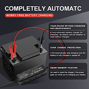 AXTRA 6V and 12V Car Battery Charger, 3.6-Amp Fully-Automatic Smart Battery Maintainer for Car, SUV, Truck, Motorcycle, Boat, RV, Lawn Tractors, ATV - (Lead Acid, AGM, Sealed, GEL, SLA, Flooded)