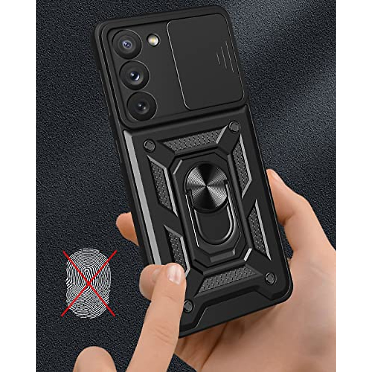 CCSmall Case for Samsung Galaxy S23 5G with Slide Camera Cover, Military Grade Drop Protective Phone Cover Case with Ring Kickstand for Samsung Galaxy S23 5G SJ Black