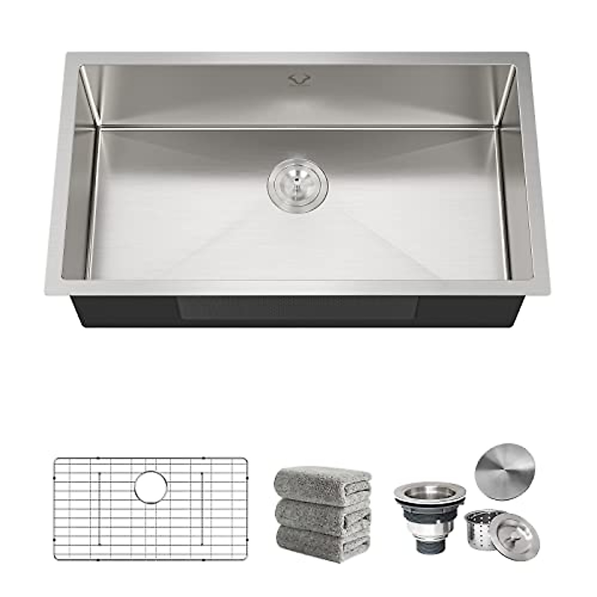 kitchen Sinks 32x18 inch Undermount kitchen sink stainless steel sink 16 Gauge Single Bowl kitchen sinks Set (5 Item Bundle: Sink, Bottom Grid, Drain Assembly, Drain Cap, Kitchen Towel)