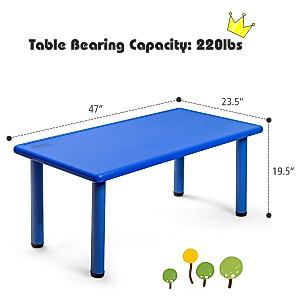 Costzon 47 x 23.5 Inch Rectangular Kids Table, Children School Activity Table for Reading Drawing Dining Playing, Multifunctional Plastic Table w/Steel Pipe, Toddler Furniture for Boys & Girls (Blue)