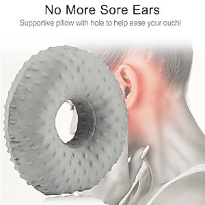 Heal n Hope Ear Piercing Pillow for Side Sleepers with Ear Hole for Ear Pain CNH, Piercing, Pain Relief Side Sleeping Pillow, Pressure Sore, Donut Pillow Ear Guard Minky Dot Light Gray