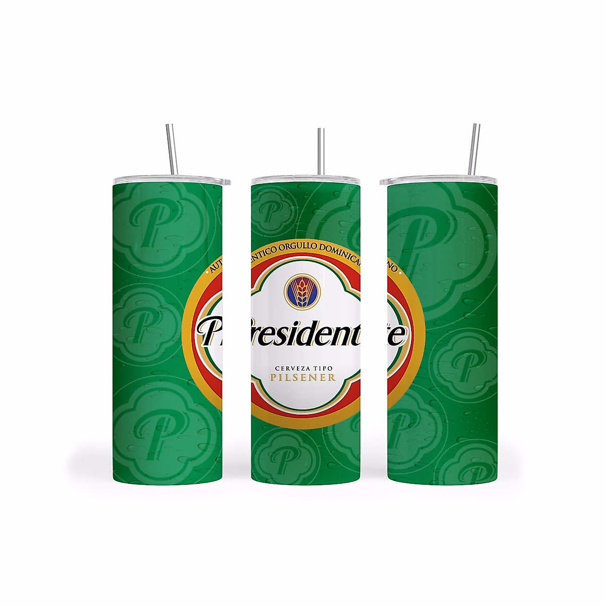 Dominican Beer Tumbler, 20 oz Stainless Steel with Lid and Straw, Vacuum Insulated. Dominican Drink Theme Gift Tumbler.