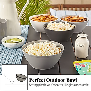 US Acrylic Fresco 28 oz. Plastic Stackable Snack Bowls for Cereal and Ice Cream in Grey Stone | Set of 8 | 6-inch Reusable, BPA-Free, Made in the USA, Dishwasher Safe Dinnerware