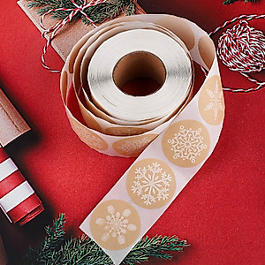 Ruisita 600 Pieces Kraft Snowflake Stickers Christmas Self Adhesive Labels Stickers Winter Favor Seals