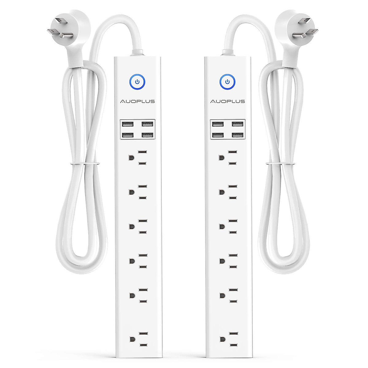 2 Pack Power Strip Surge Protector Flat Plug - 6 Widely Spaced Outlets 4 USB Charging Ports, 2100J/10A with 6Ft Long Extension Cord, Overload Surge Protection, Wall Mount for Home Office