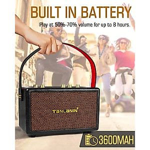 TANLANIN Vintage Bluetooth Speakers Rechargeable Portable Wireless Retro Style Leather Speakers 8H Long Playtime Bluetooth 5.0 Heavy Bass Music Player, TWS/USB/TF Slot/Remote Control/UHF Wireless Mic