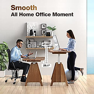 HOUSEELF Adjustable Standing Desk, 100% Solid Wood Adjustable Height Desk w/ 29"-48" Height Controller, Unique Look, Sturdy Legs, Silent & Smooth Lift, Sit Stand Up Desk for Home Office Study, Walnut