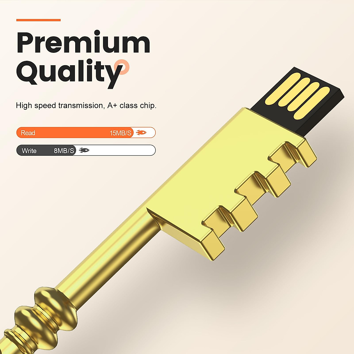 32GB Thumb Drive Metal Key USB 2.0 Flash Drive Kepmem Creative Cute Memory Stick Adorable Pen Drive Birthday Gift, Gold