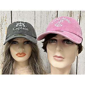 Enodtter Embroidered Captain First Mate Hats for Men Women, Nautical Marine Sailor Gift, Black Pink Skipper Boating Baseball Caps