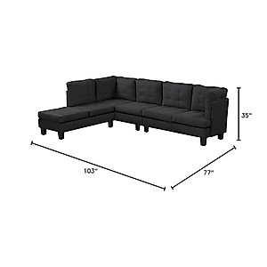 Casa Andrea Milano Modern Sectional Sofa L Shaped Couch with Reversible Chaise, Large Living Room Furniture, Black