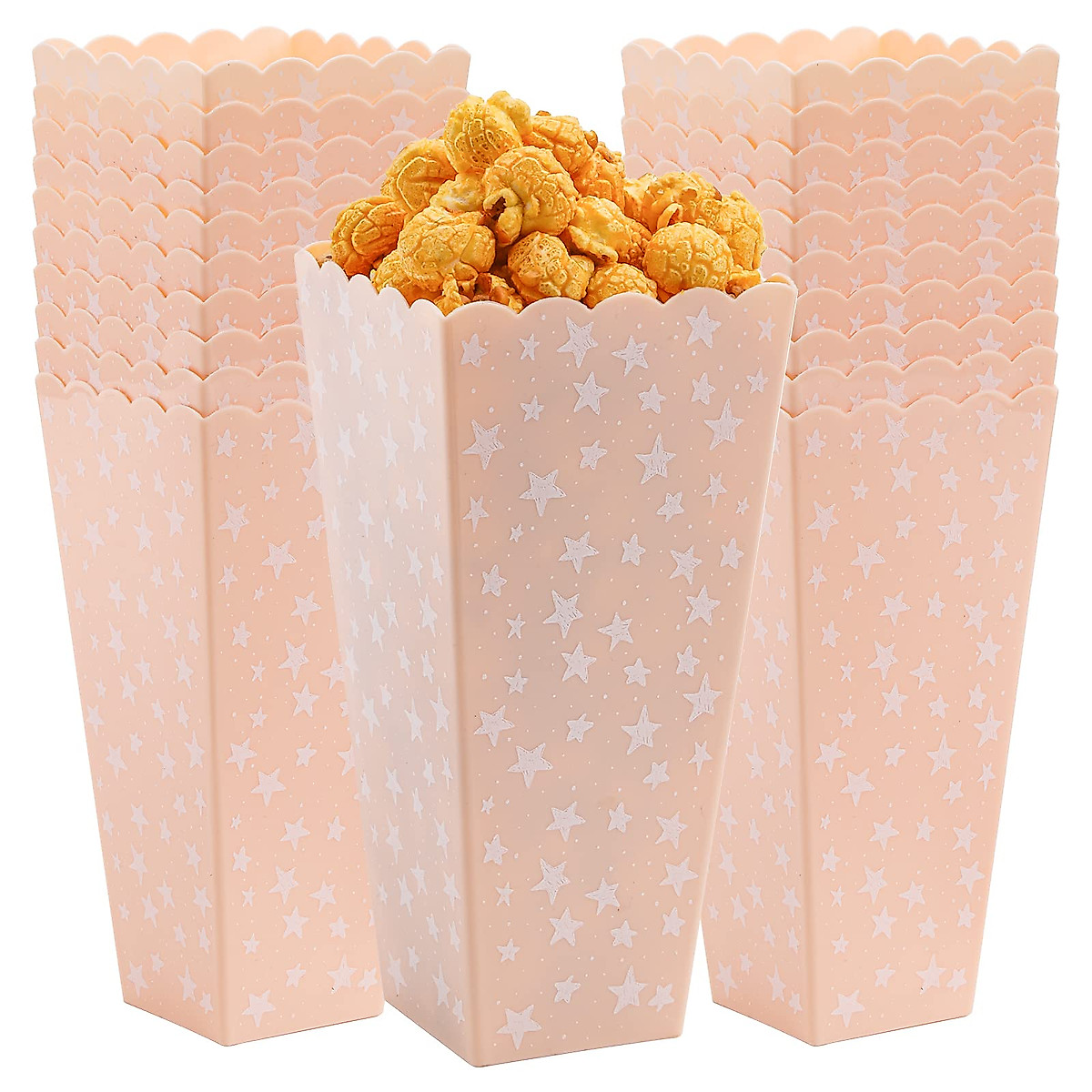 Tebery 21 Pack Plastic Open-Top Popcorn Boxes, 7.7" Tall x 4" Square Pink Reusable Popcorn Container for Home Movie Theaters, and Parties