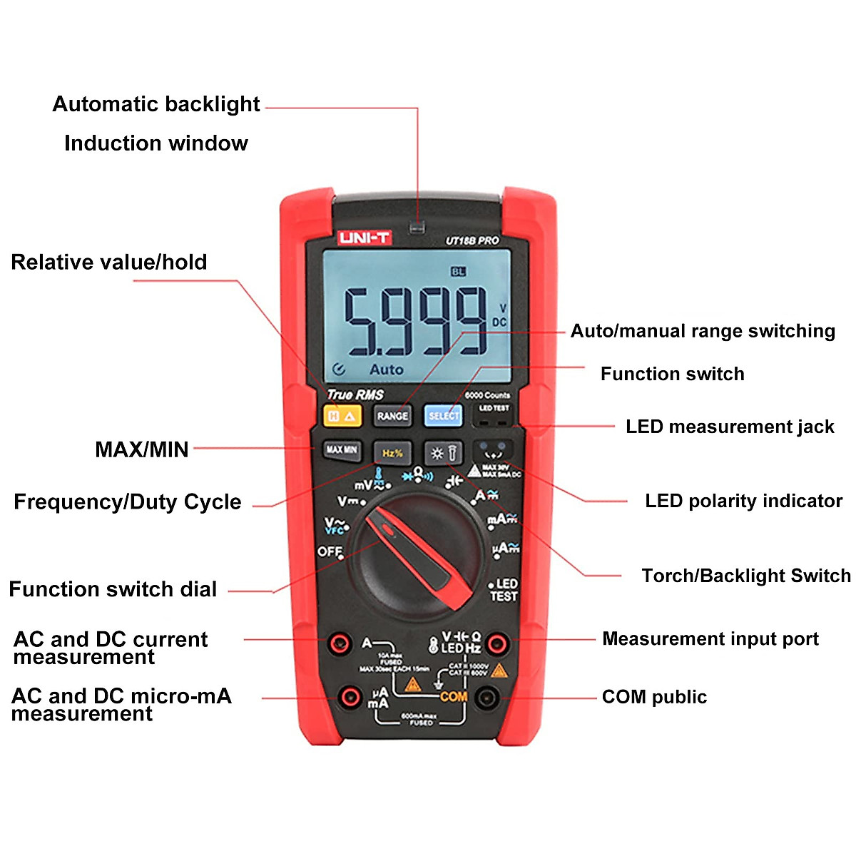 UNI-T UT18B Pro 1000V Digital True RMS Multimeter Handheld AC DC Voltage Tester Frequency Capacitance Meter