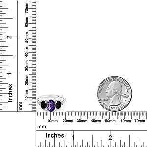 Gem Stone King 10K White Gold Checkerboard Purple Amethyst Black Onyx and Diamond Accent 3-Stone Engagement Ring For Women (1.83 Cttw, Gemstone Birthstone) (Size 7)