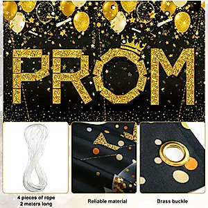 Prom Banner Prom Photo Banner Graduation Prom 2023 Party Decorations Supplies Photo Backdrop Gold and Black Large Congrats Banner for Graduation Prom Banner Hanging