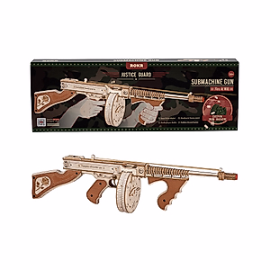 ROKR 3D Wooden Puzzles for Adults 275pcs Submachine Gun Rubber Bands Gun Toy DIY Building Model Kits Assembly puzzle Gifts for Teens