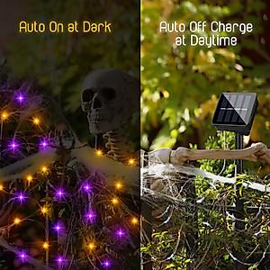 Retisee 8 Pieces Solar Orange and Purple Halloween Fairy Lights 39.37ft String Halloween Lights 120 Led 8 Modes Solar Twinkle Lights Outdoor Waterproof for DIY Balcony Patio Garden Outdoor Decorations