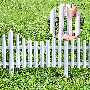 Sungmor Plastic White Edging Garden Picket Fence - Grass Lawn Flowerbed Plant Borders - Decorative Landscape Path Panels - 13in Tall, Pack of 4 (Overall Length 8 ft) - Lightweight & Easy Installation