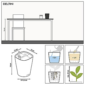 Lechuza 14900 Deltini Self-Watering Planter for Indoor and Outdoor Use, 6" x 6" x 7", White