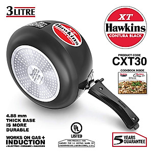 Hawkins CXT30 Contura Hard Anodized Induction Compatible Extra Thick Base Pressure Cooker, Black, 3L, 3 L