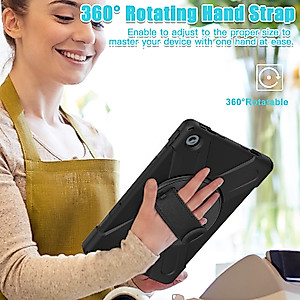 TSQQST Case for Lenovo Tab M10 Plus Case 10.6 Inch 2022 3rd Gen (TB-125F/TB-128F) with Stand Hand Strap Shoulder Strap | Heavy Duty Rugged Kids Case for Tablet Lenovo M10 Plus 10.6" (Black)