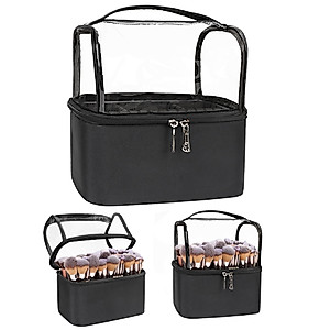 Makeup Brush Case Makeup Brush Organizer Bag Travel Stand-up Makeup Cup Professional Cosmetic Bags Artist Storage Bag with Adjustable Dividers Flip-Top Makeup Brush Holder (Black)