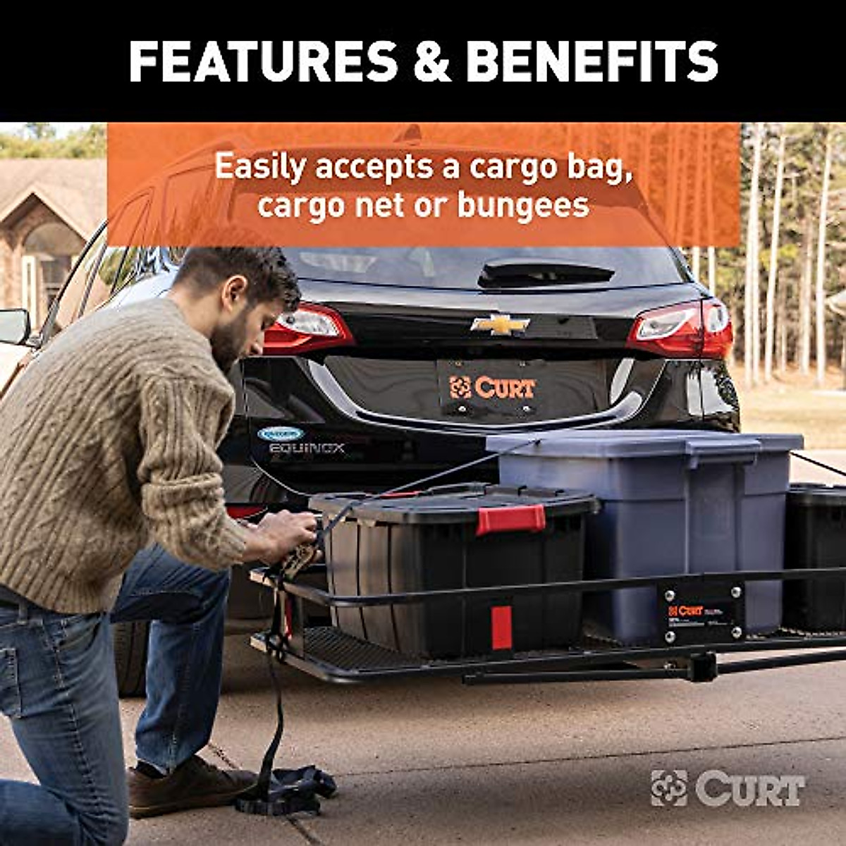 CURT 18153 60 x 24-Inch Basket Hitch Cargo Carrier, 500 lbs Capacity, Black Steel, 2-In Folding Shank