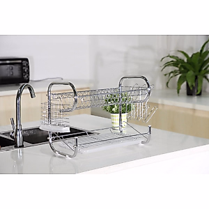 J&V TEXTILES Dish Drying Rack, Stainless Steel 2-Tier Dish Rack with Utensil Holder, Cutting Board Holder and Dish Drainer for Kitchen Counter (23-Inch)