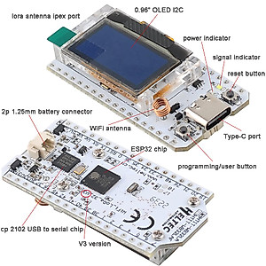 DIYmalls 915 ESP32 LoRa OLED Board V3 Type-C SX1262 + 915MHz LoRa Antenna U.FL IPEX to SMA for Arduino IOT LoraWan Gateway, not Compatible with LoRa 32 V2