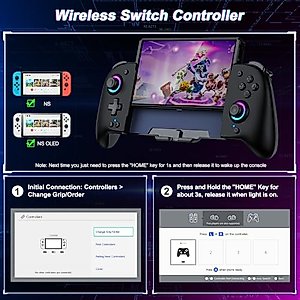 Spican Switch Controllers for Nintendo Switch/Switch OLED Controller, Switch Wireless Pro Controller One-Piece Joypad, Full-Size Ergonomic Handheld Mode Controller with Battery/Turbo/Programming