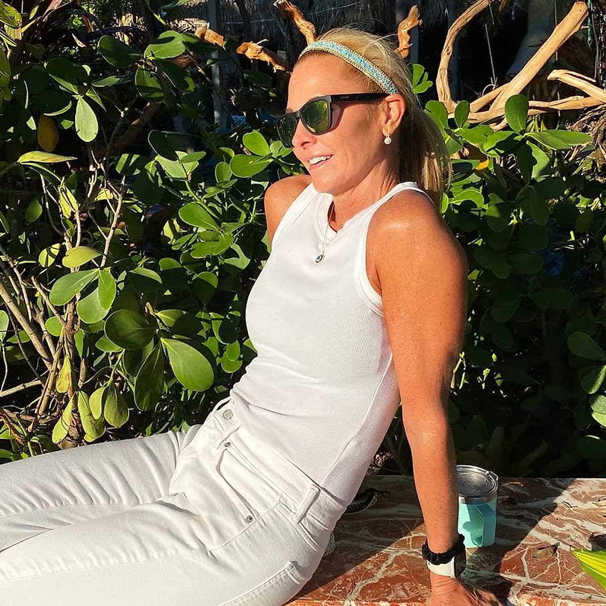 Sweaty Bands Womens Girls Headband - Non-Slip Velvet-Lined Sparkly Hairband - Bling Jewel Junkie Blue 7/8-Inch