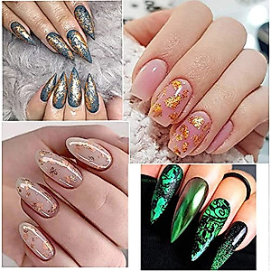 SONGJIE 24 Grid Holographic Nail Art Foil Flakes, 3D Glitter Decoration Holographic Aluminum Nail Foil Flakes Stickers DIY Design Accessories Nail Art Supplies Women Gold Nail Decals Nail Sequins
