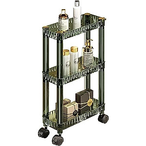 DARZYS Rolling Cart Storage cart Multifunction Moving Small Carts Slide Out Mobile Shelving Unit Cart with Wheels, 8" Dx6.2 Wx25.6 H Green