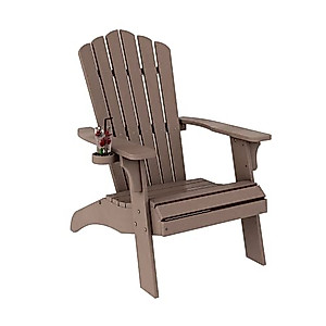 EFURDEN Adirondack Chair, Oversize and Weather Resistant Poly Lumber Chair with Cup Holder for Patio, Lawn and Garden, Brown