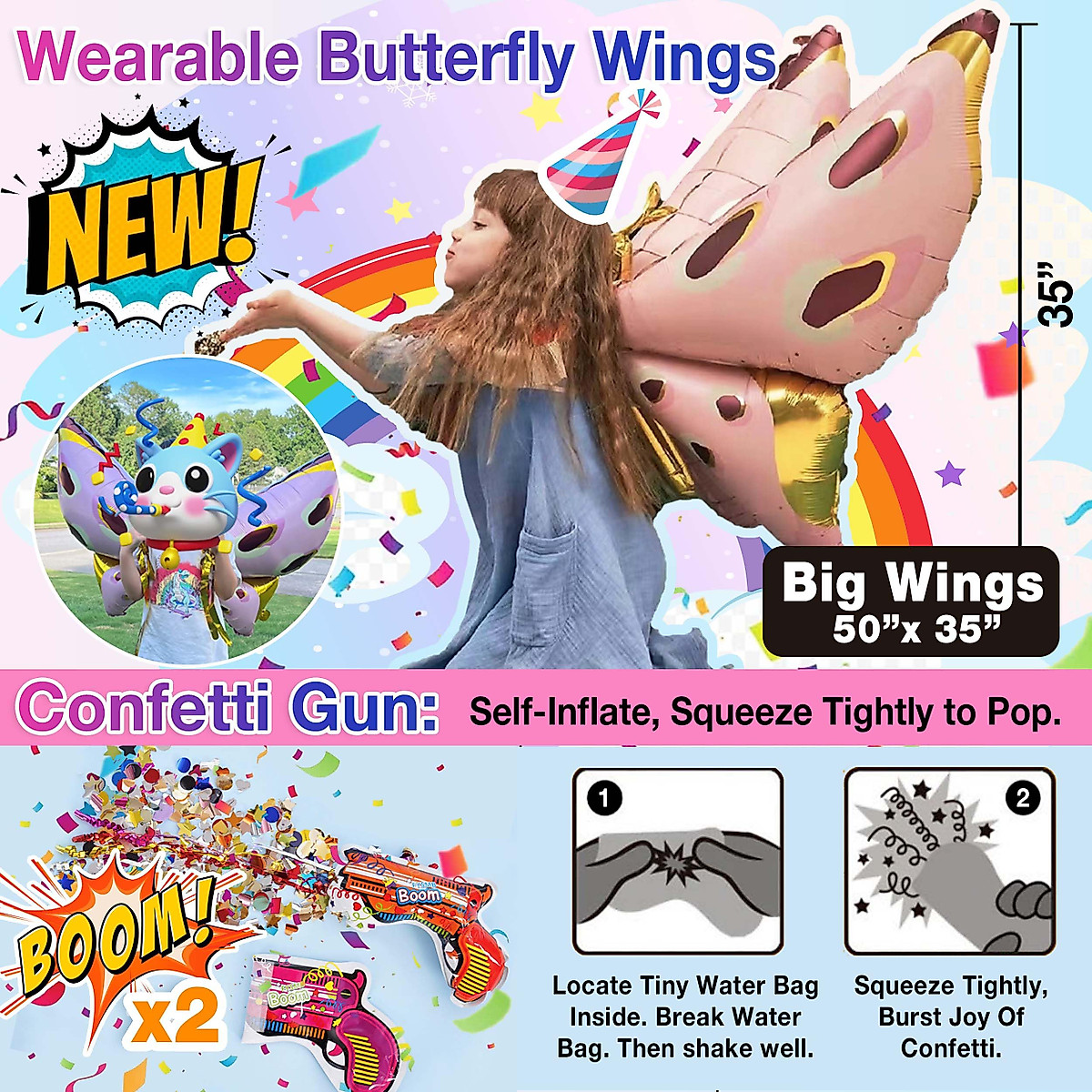 UNICORN BIRTHDAY DECORATIONS FOR GIRLS: Wearable Butterfly Wing, Warm Butter Pastel Balloon Garland, HUGE FOIL Balloon, Balloon Pump (thank me later), Magical Girl's Birthday Decorations.
