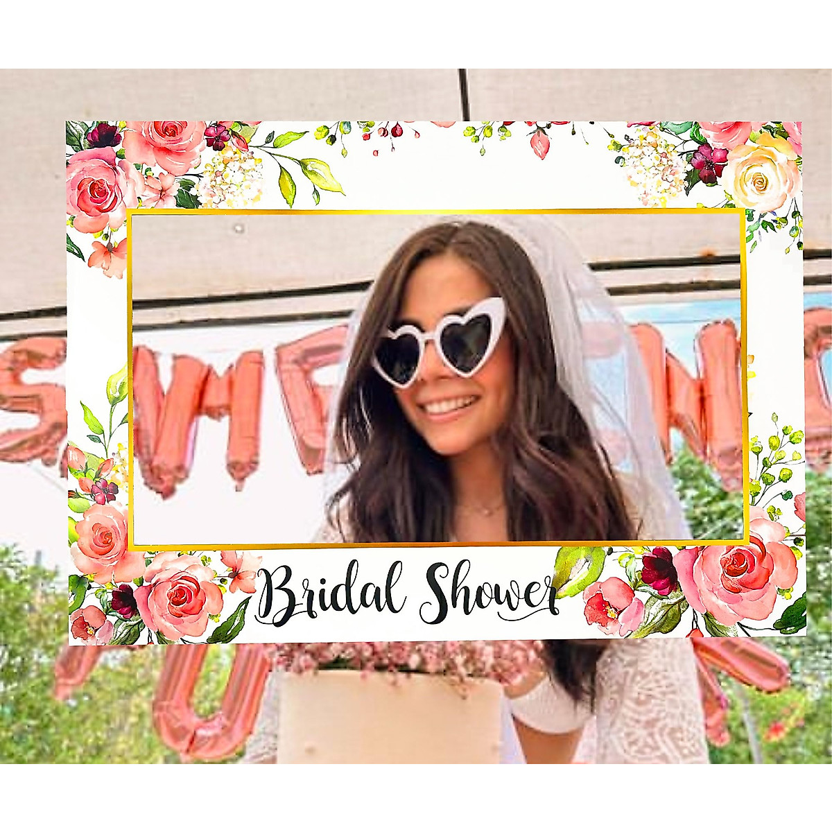 JeVenis Floral Bridal Shower Photo Booth Props Bride to Be Photo Booth Frame Floral Bridal Shower Party Supplies Hen Party Bachelorette Party Supplies