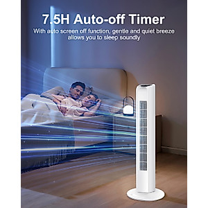 Uthfy Oscillating Bladeless Tower Fan with Remote, Quiet Cooling Portable, Electric Standing Floor Fan with 3 Wind Speeds 3 Modes for Bedroom,Indoor,Office and Home Use, 30", White