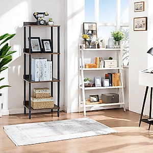 AKACIJA Bookshelf Small Book Shelf, 4 Tier Shelf Office Bookshelf Wood Narrow Bookcase Industrial Bookshelf Organizer Display Shelf Rack for Bedroom Living Room Home Office (Rustic Brown-15.7" L)
