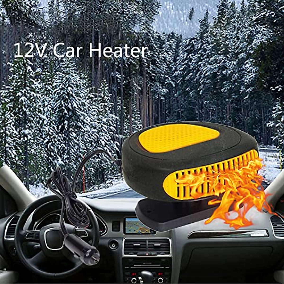 12v Portable Car Heater 150W Fast Heating Windshield Defogger and Defroster 2 in 1 with Cigarette Lighter Plug 360 Degree Rotary Base Fast Heating Fan