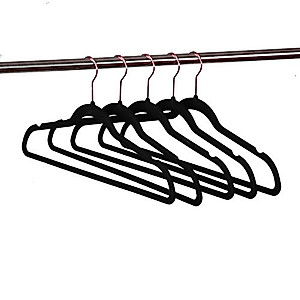 AREKUAEI Premium Black Velvet Hangers (Pack of 50) Heavyduty - Non Slip - Velvet Suit Hangers - Copper/Rose Gold Hooks,Space Saving Clothes Hangers